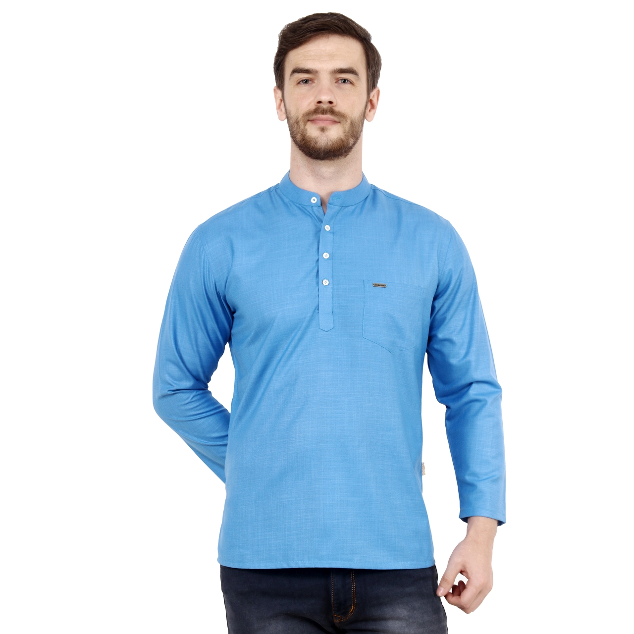 Mens Light Blue Short Kurta Manufacturer in Delhi, Mens Light Blue ...